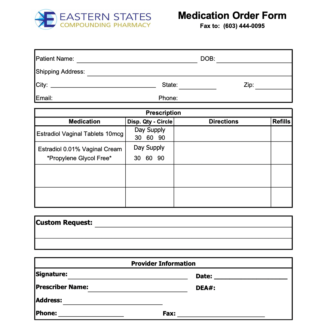 Eastern States - RX Template - BHRT Medication Order Form – Revelation ...